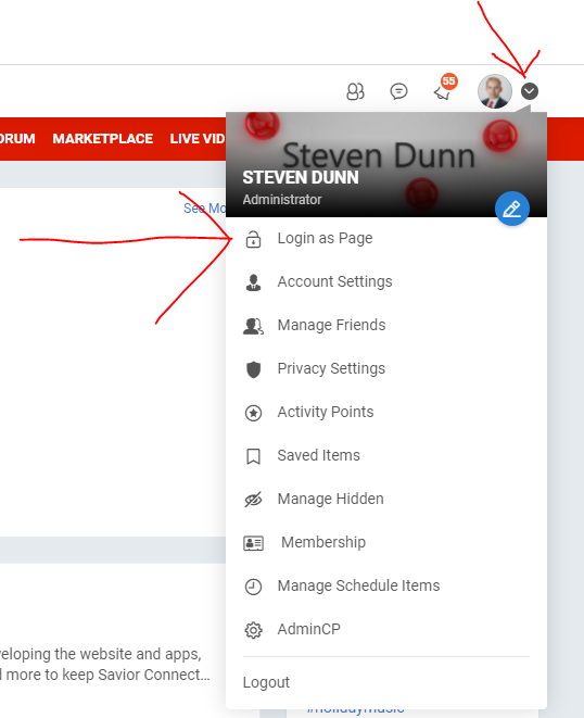Login as Page » Savior Connect